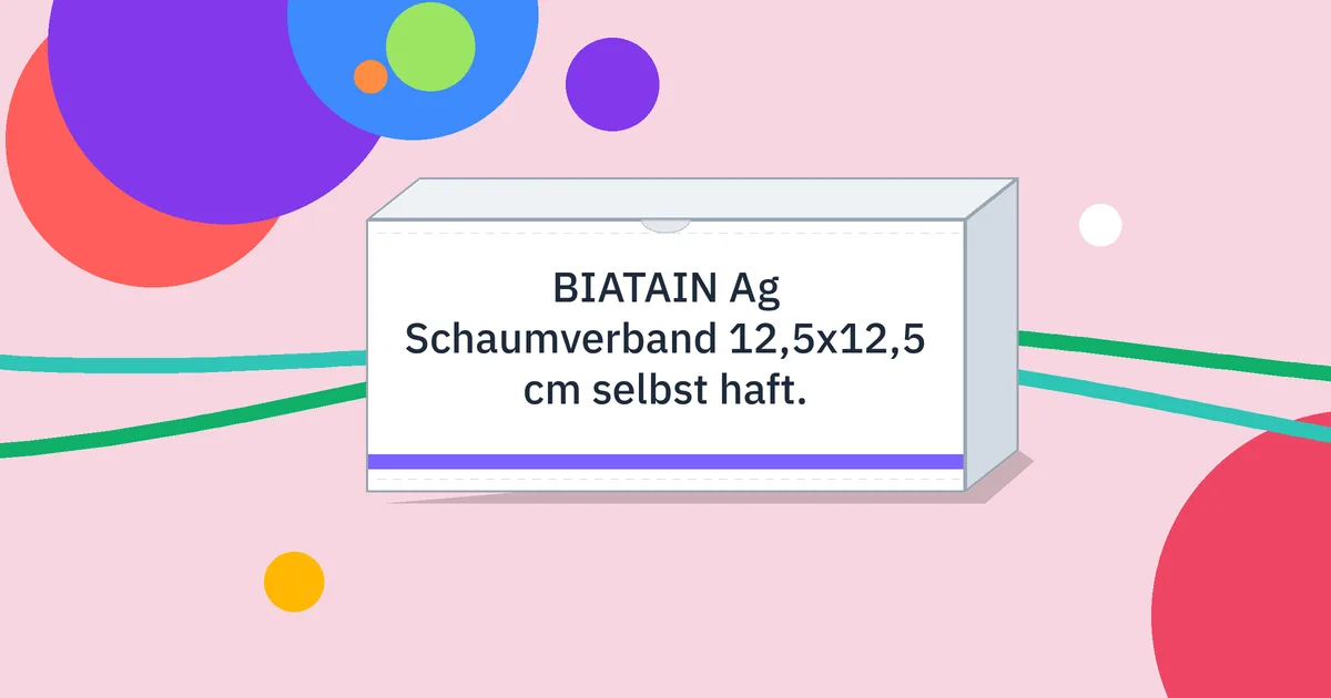 Symbolbild: Packung mit der Aufschrift BIATAIN Ag Schaumverband 12,5x12,5 cm selbst haft. (PZN 10781949) – Verfügbarkeit und Bezug in Apotheken in Frankfurt am Main