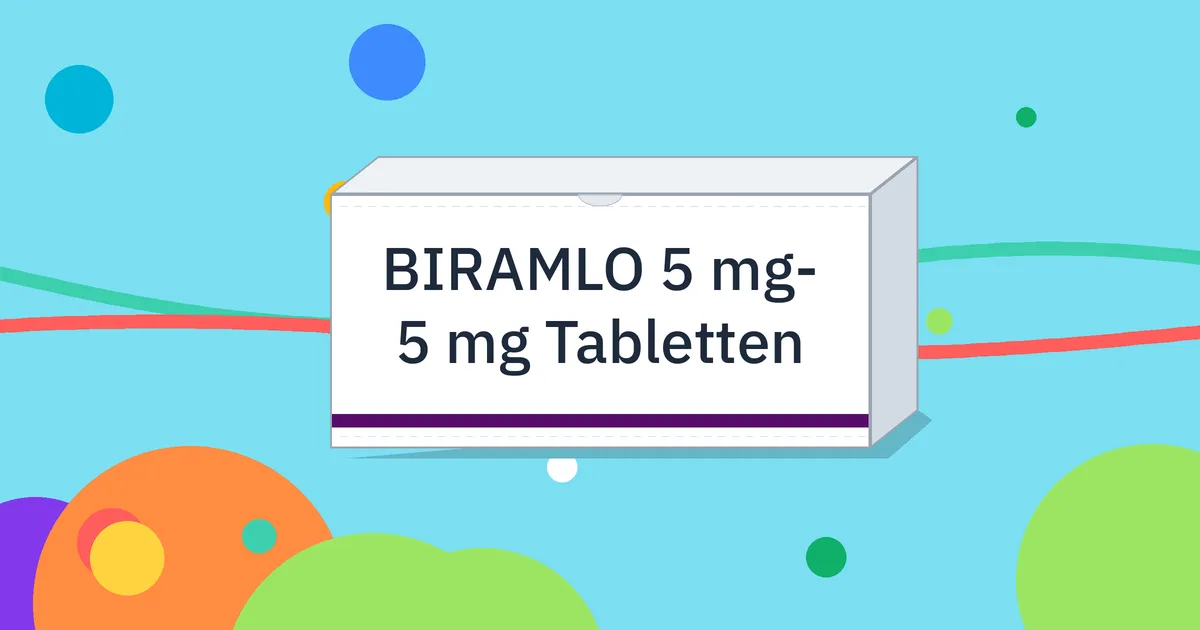Symbolbild: Packung mit der Aufschrift BIRAMLO 5 mg-5 mg Tabletten (PZN 12449952) – Verfügbarkeit und Bezug in Apotheken in Frankfurt am Main