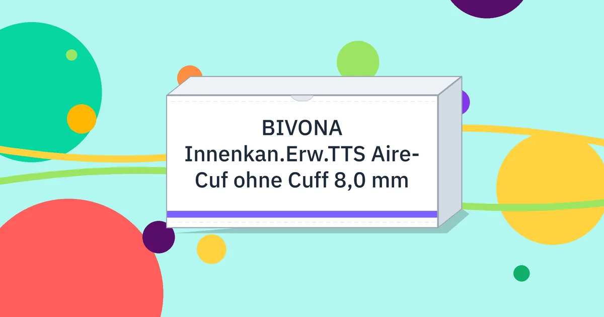 Symbolbild: Packung mit der Aufschrift BIVONA Innenkan.Erw.TTS Aire-Cuf ohne Cuff 8,0 mm (PZN 01301666) – Verfügbarkeit und Bezug in Apotheken in Frankfurt am Main