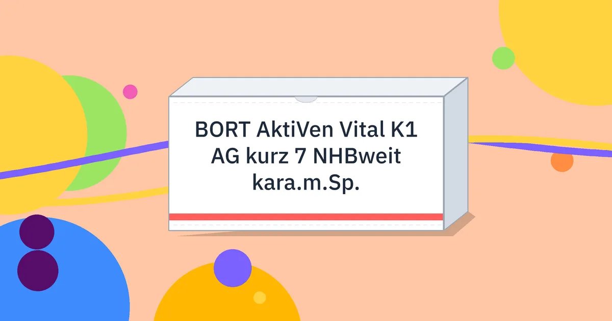 Symbolbild: Packung mit der Aufschrift BORT AktiVen Vital K1 AG kurz 7 NHBweit kara.m.Sp. (PZN 13735499) – Verfügbarkeit und Bezug in Apotheken in Frankfurt am Main