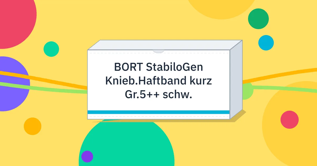 Symbolbild: Packung mit der Aufschrift BORT StabiloGen Knieb.Haftband kurz Gr.5++ schw. (PZN 19634718) – Verfügbarkeit und Bezug in Apotheken in Frankfurt am Main
