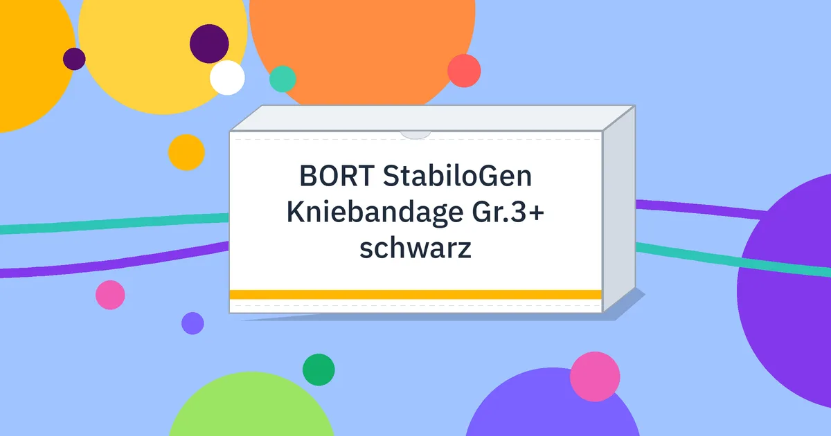 Symbolbild: Packung mit der Aufschrift BORT StabiloGen Kniebandage Gr.3+ schwarz (PZN 16846058) – Verfügbarkeit und Bezug in Apotheken in Frankfurt am Main