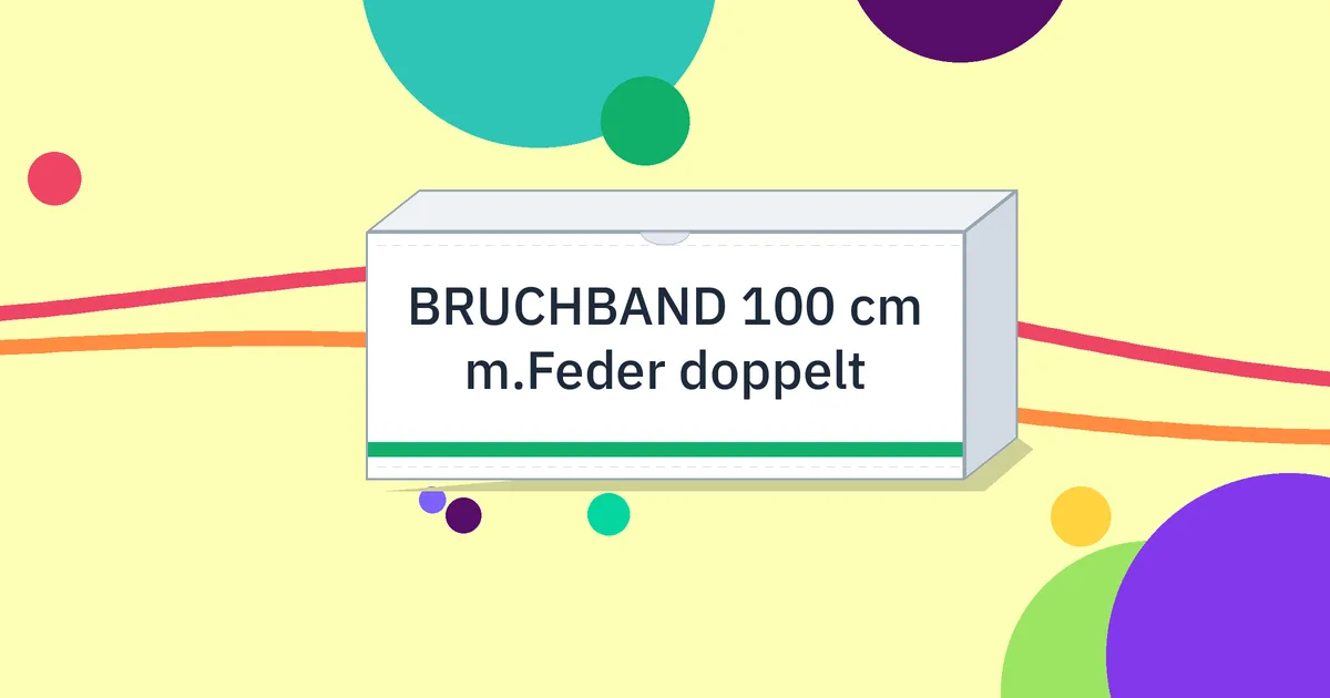 Symbolbild: Packung mit der Aufschrift BRUCHBAND 100 cm m.Feder doppelt (PZN 01725432) – Verfügbarkeit und Bezug in Apotheken in Frankfurt am Main