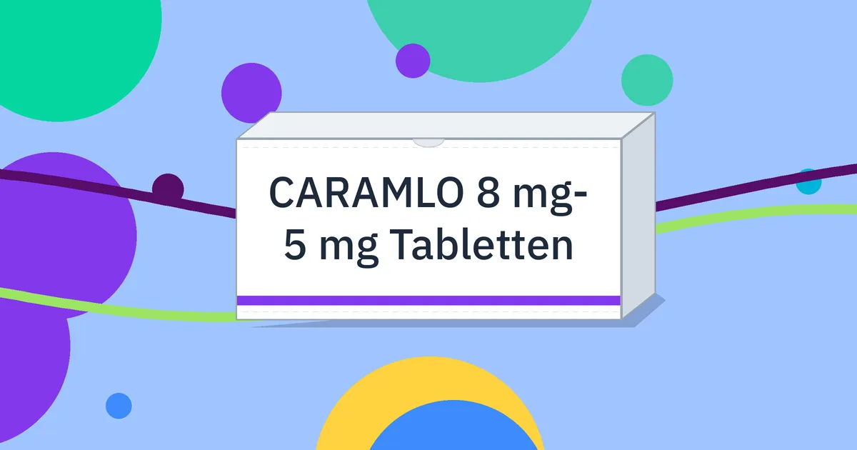 Symbolbild: Packung mit der Aufschrift CARAMLO 8 mg-5 mg Tabletten (PZN 18601415) – Verfügbarkeit und Bezug in Apotheken in Frankfurt am Main
