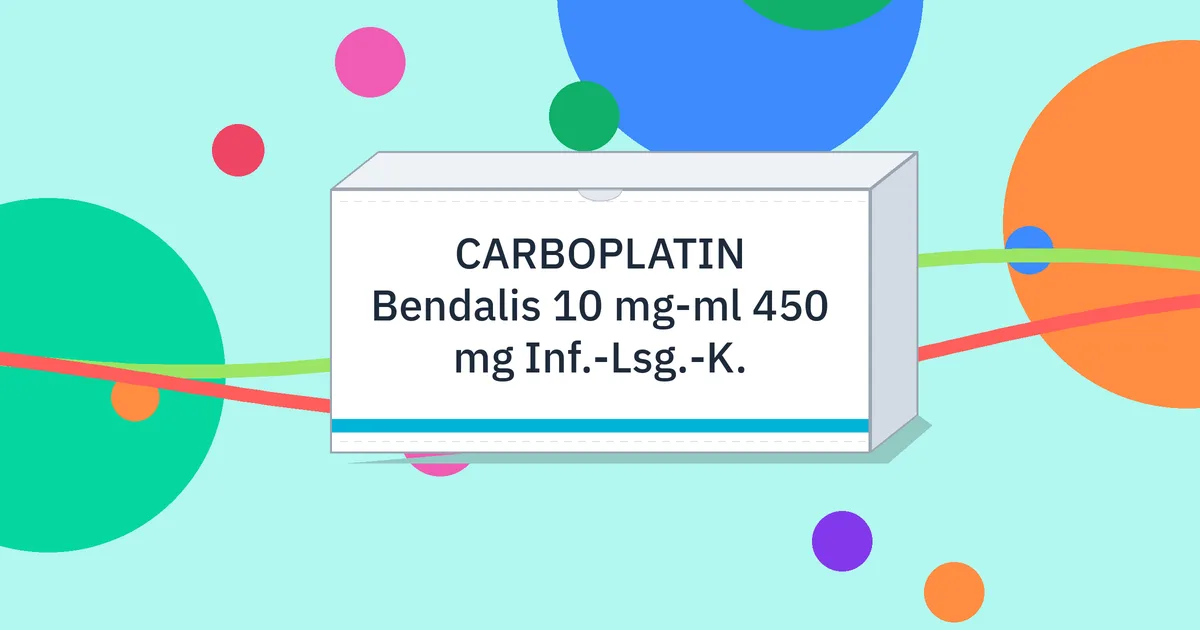 Symbolbild: Packung mit der Aufschrift CARBOPLATIN Bendalis 10 mg-ml 450 mg Inf.-Lsg.-K. (PZN 09492418) – Verfügbarkeit und Bezug in Apotheken in Frankfurt am Main