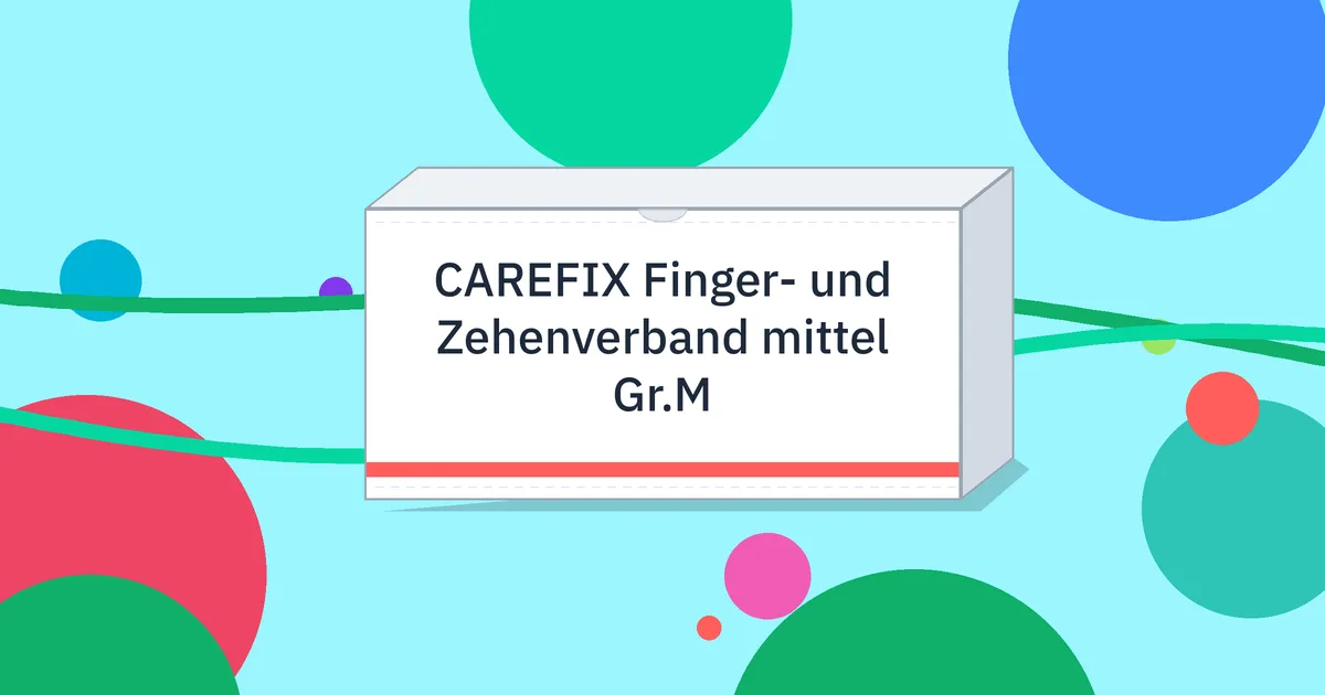 Symbolbild: Packung mit der Aufschrift CAREFIX Finger- und Zehenverband mittel Gr.M (PZN 19344593) – Verfügbarkeit und Bezug in Apotheken in Frankfurt am Main