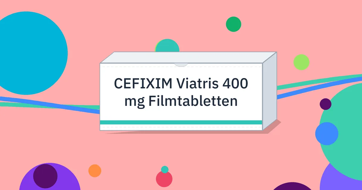 Symbolbild: Packung mit der Aufschrift CEFIXIM Viatris 400 mg Filmtabletten (PZN 19553753) – Verfügbarkeit und Bezug in Apotheken in Frankfurt am Main