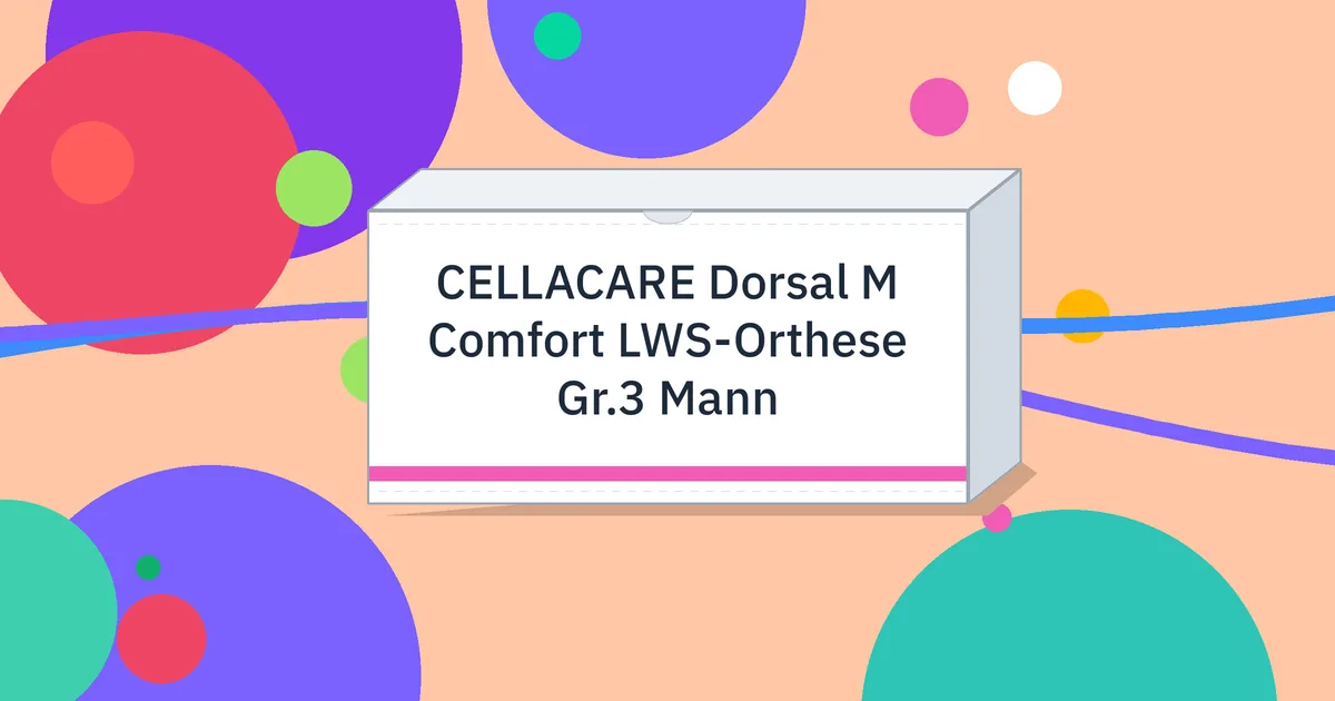 Symbolbild: Packung mit der Aufschrift CELLACARE Dorsal M Comfort LWS-Orthese Gr.3 Mann (PZN 14253271) – Verfügbarkeit und Bezug in Apotheken in Frankfurt am Main