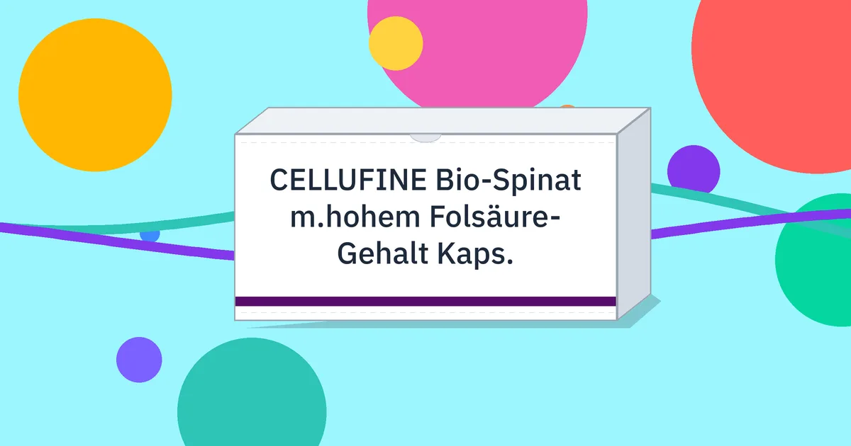 Symbolbild: Packung mit der Aufschrift CELLUFINE Bio-Spinat m.hohem Folsäure-Gehalt Kaps. (PZN 17175123) – Verfügbarkeit und Bezug in Apotheken in Frankfurt am Main