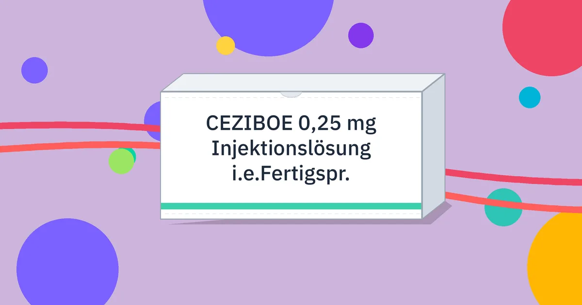 Symbolbild: Packung mit der Aufschrift CEZIBOE 0,25 mg Injektionslösung i.e.Fertigspr. (PZN 16944281) – Verfügbarkeit und Bezug in Apotheken in Frankfurt am Main