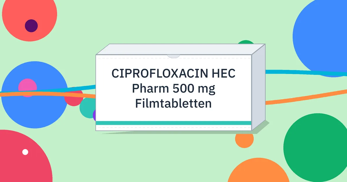 Symbolbild: Packung mit der Aufschrift CIPROFLOXACIN HEC Pharm 500 mg Filmtabletten (PZN 10410791) – Verfügbarkeit und Bezug in Apotheken in Frankfurt am Main