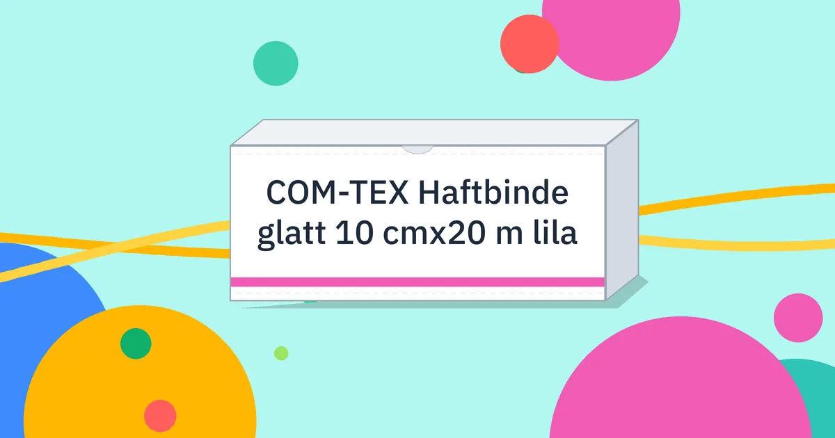 Symbolbild: Packung mit der Aufschrift COM-TEX Haftbinde glatt 10 cmx20 m lila (PZN 04722807) – Verfügbarkeit und Bezug in Apotheken in Frankfurt am Main
