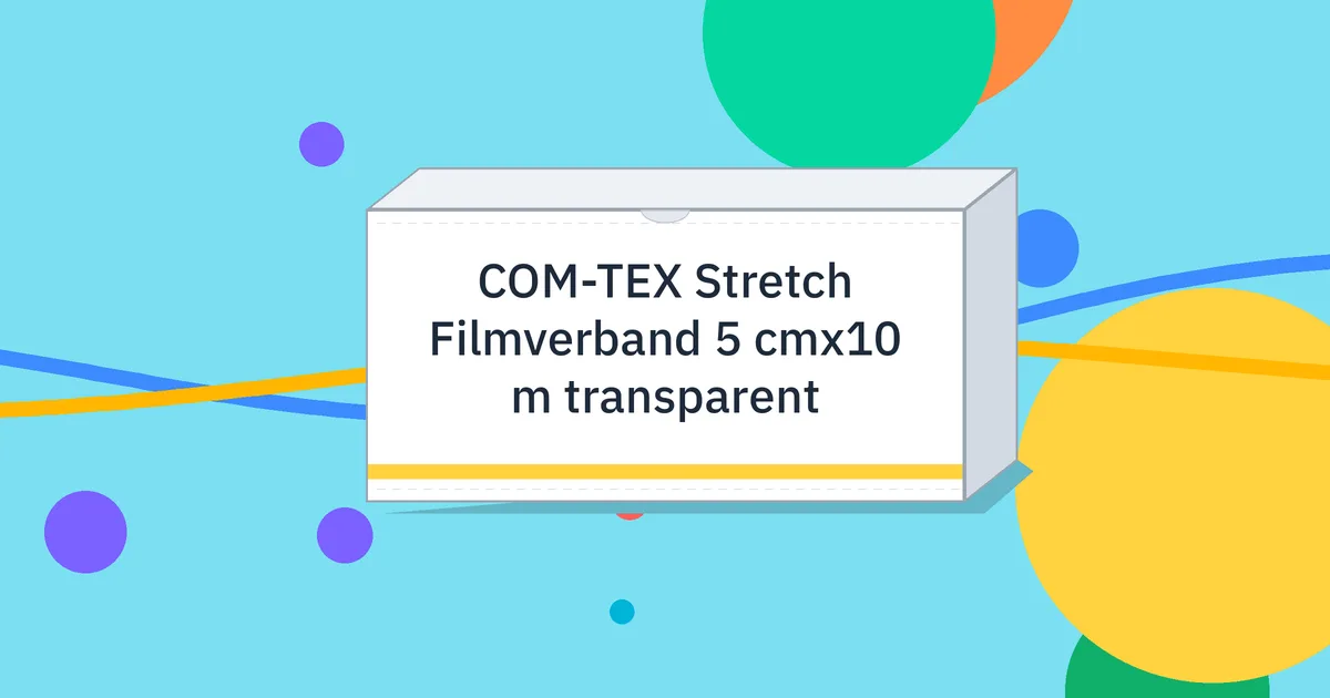 Symbolbild: Packung mit der Aufschrift COM-TEX Stretch Filmverband 5 cmx10 m transparent (PZN 10285819) – Verfügbarkeit und Bezug in Apotheken in Frankfurt am Main