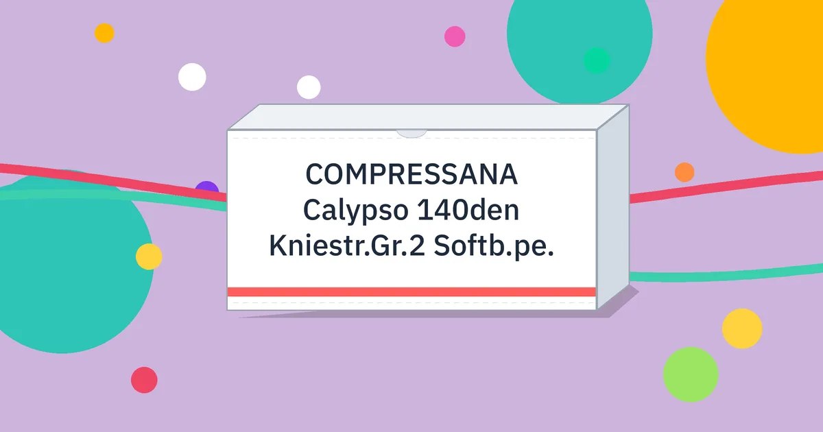 Symbolbild: Packung mit der Aufschrift COMPRESSANA Calypso 140den Kniestr.Gr.2 Softb.pe. (PZN 11217895) – Verfügbarkeit und Bezug in Apotheken in Frankfurt am Main