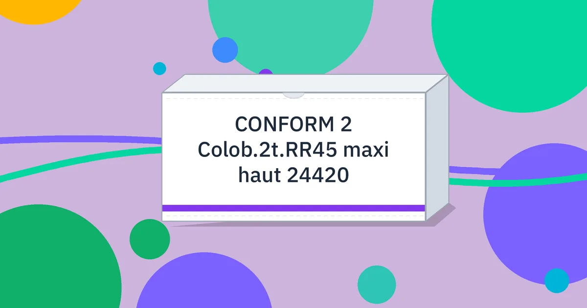 Symbolbild: Packung mit der Aufschrift CONFORM 2 Colob.2t.RR45 maxi haut 24420 (PZN 00788726) – Verfügbarkeit und Bezug in Apotheken in Frankfurt am Main