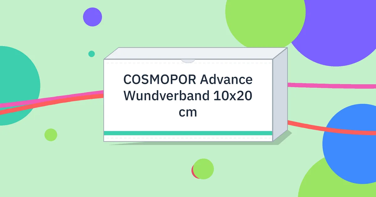 Symbolbild: Packung mit der Aufschrift COSMOPOR Advance Wundverband 10x20 cm (PZN 20610628) – Verfügbarkeit und Bezug in Apotheken in Frankfurt am Main