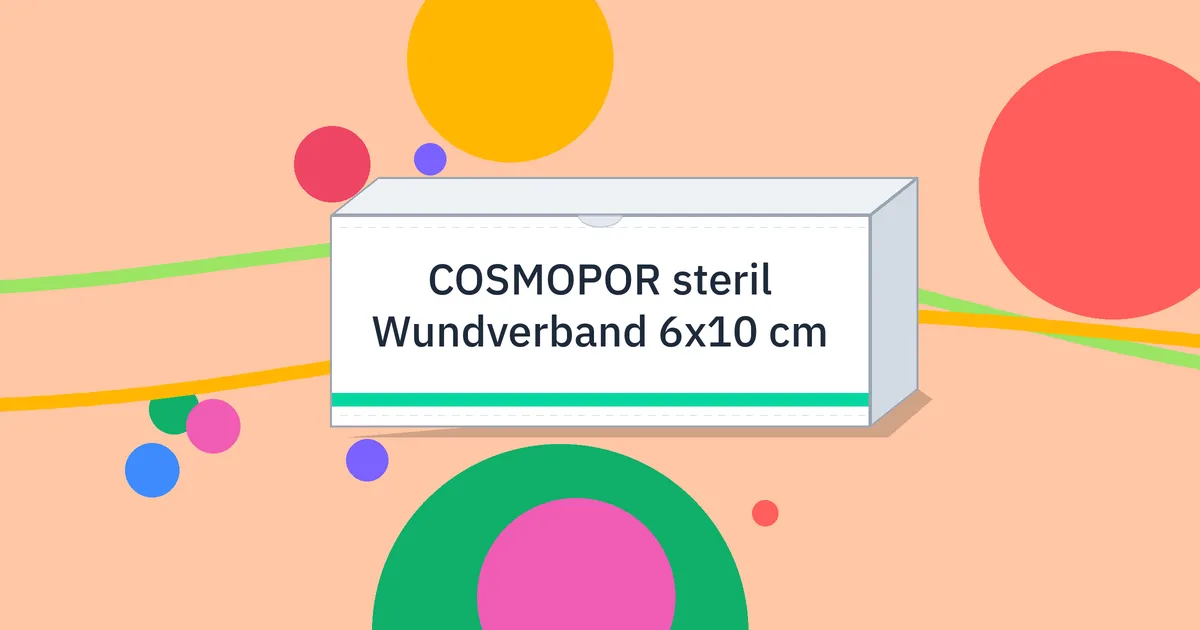 Symbolbild: Packung mit der Aufschrift COSMOPOR steril Wundverband 6x10 cm (PZN 18744563) – Verfügbarkeit und Bezug in Apotheken in Frankfurt am Main