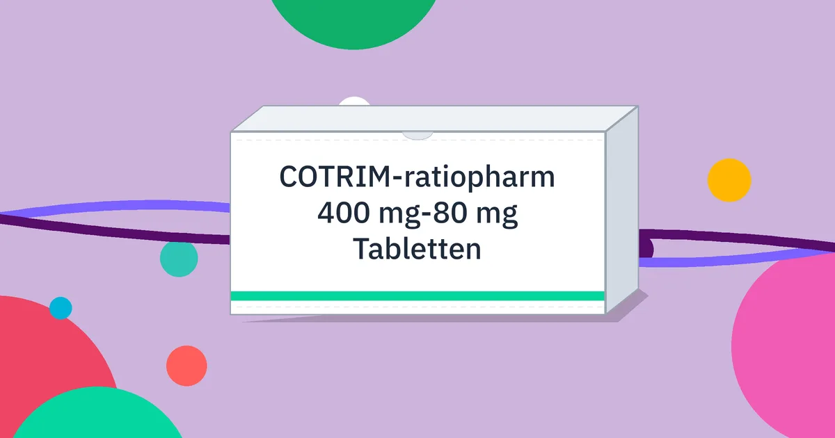 Symbolbild: Packung mit der Aufschrift COTRIM-ratiopharm 400 mg-80 mg Tabletten (PZN 17550667) – Verfügbarkeit und Bezug in Apotheken in Frankfurt am Main