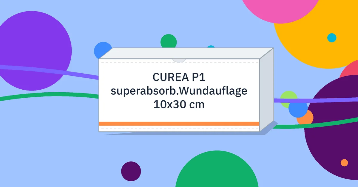 Symbolbild: Packung mit der Aufschrift CUREA P1 superabsorb.Wundauflage 10x30 cm (PZN 16005494) – Verfügbarkeit und Bezug in Apotheken in Frankfurt am Main