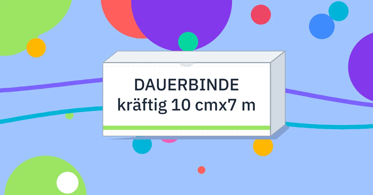 Symbolbild: Packung mit der Aufschrift DAUERBINDE kräftig 10 cmx7 m (PZN 12588990) – Verfügbarkeit und Bezug in Apotheken in Frankfurt am Main