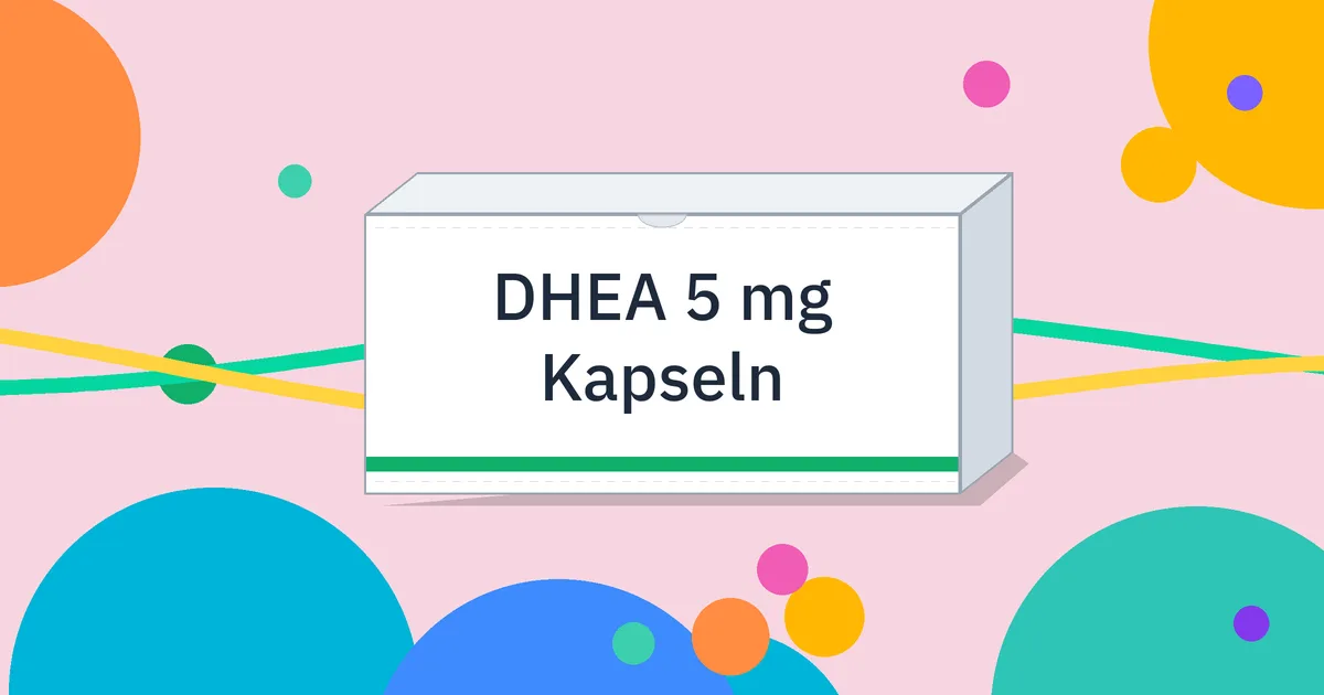 Symbolbild: Packung mit der Aufschrift DHEA 5 mg Kapseln (PZN 18787437) – Verfügbarkeit und Bezug in Apotheken in Frankfurt am Main