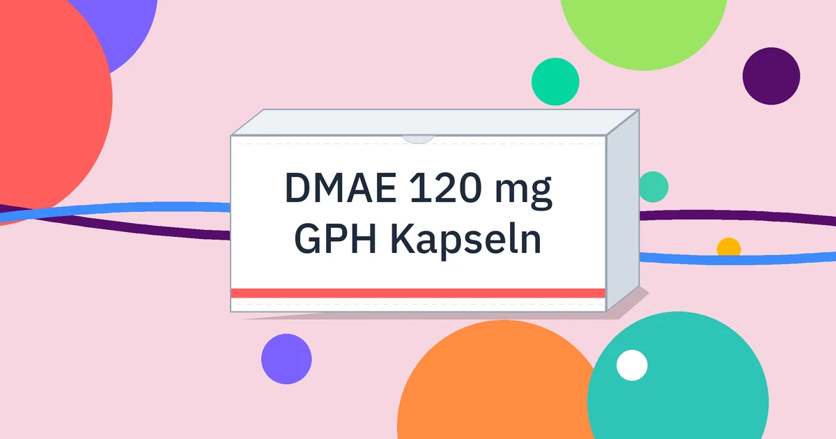 Symbolbild: Packung mit der Aufschrift DMAE 120 mg GPH Kapseln (PZN 10829277) – Verfügbarkeit und Bezug in Apotheken in Frankfurt am Main
