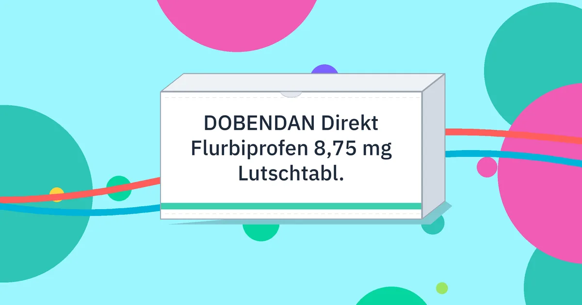 Symbolbild: Packung mit der Aufschrift DOBENDAN Direkt Flurbiprofen 8,75 mg Lutschtabl. (PZN 06866410) – Verfügbarkeit und Bezug in Apotheken in Frankfurt am Main