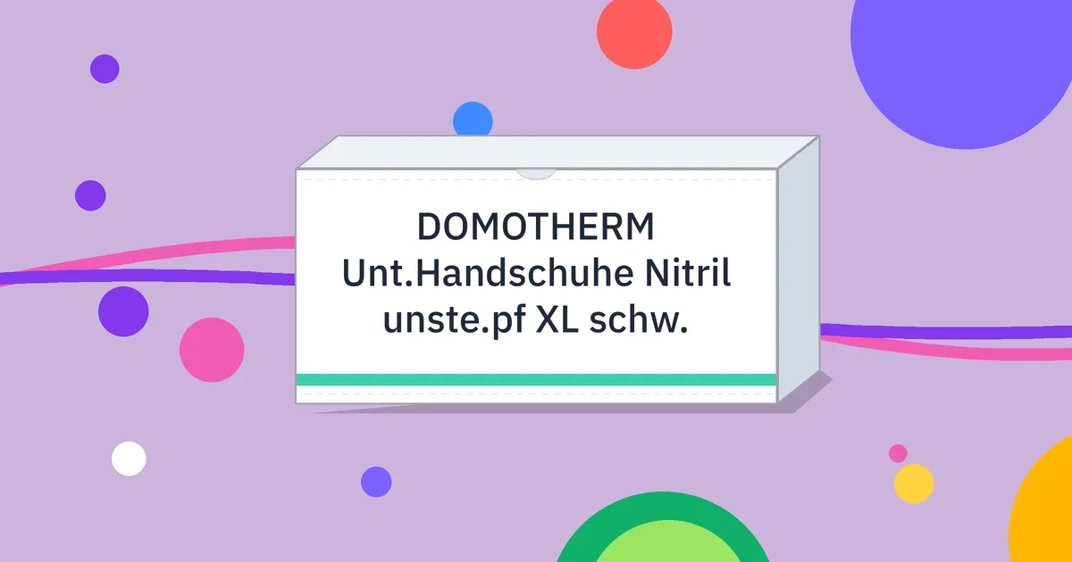 Symbolbild: Packung mit der Aufschrift DOMOTHERM Unt.Handschuhe Nitril unste.pf XL schw. (PZN 18489303) – Verfügbarkeit und Bezug in Apotheken in Frankfurt am Main
