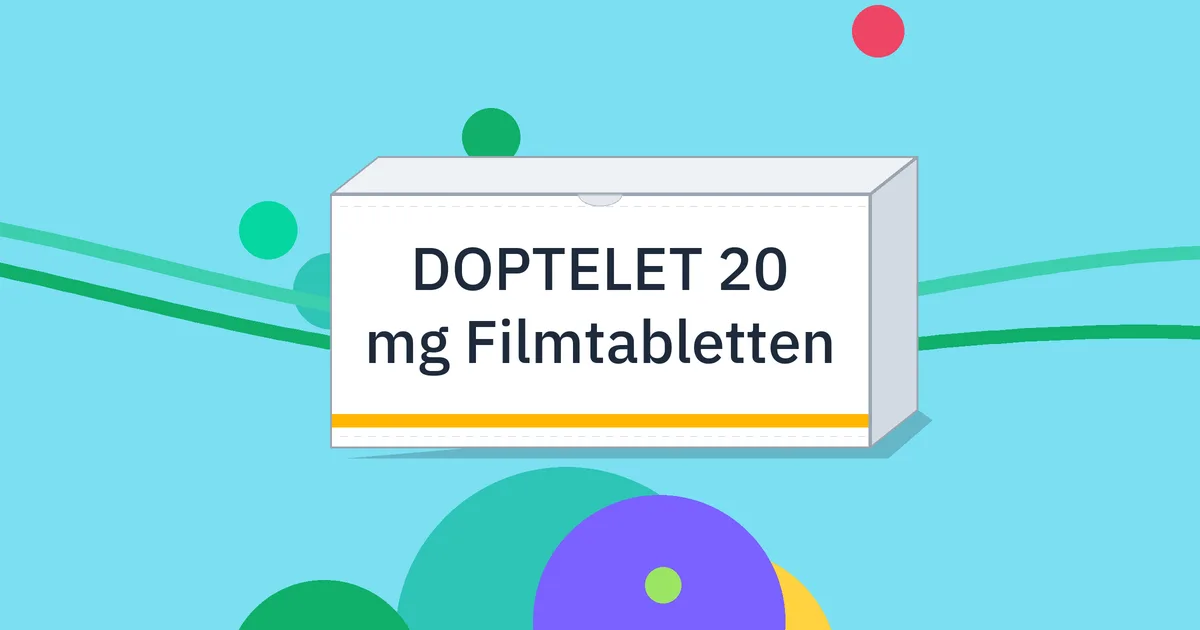 Symbolbild: Packung mit der Aufschrift DOPTELET 20 mg Filmtabletten (PZN 16652673) – Verfügbarkeit und Bezug in Apotheken in Frankfurt am Main