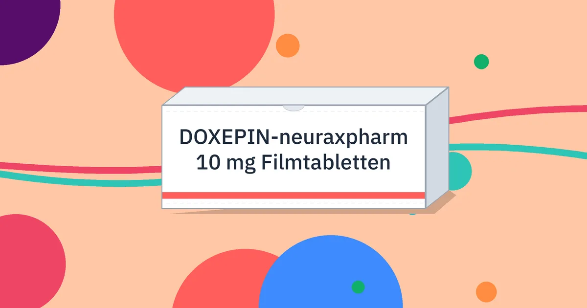 Symbolbild: Packung mit der Aufschrift DOXEPIN-neuraxpharm 10 mg Filmtabletten (PZN 02458223) – Verfügbarkeit und Bezug in Apotheken in Frankfurt am Main