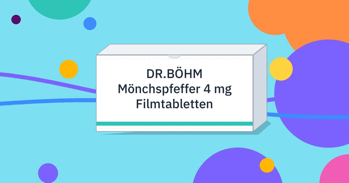 Symbolbild: Packung mit der Aufschrift DR.BÖHM Mönchspfeffer 4 mg Filmtabletten (PZN 06785019) – Verfügbarkeit und Bezug in Apotheken in Frankfurt am Main