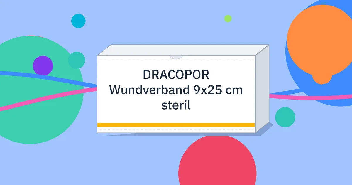 Symbolbild: Packung mit der Aufschrift DRACOPOR Wundverband 9x25 cm steril (PZN 19351251) – Verfügbarkeit und Bezug in Apotheken in Frankfurt am Main