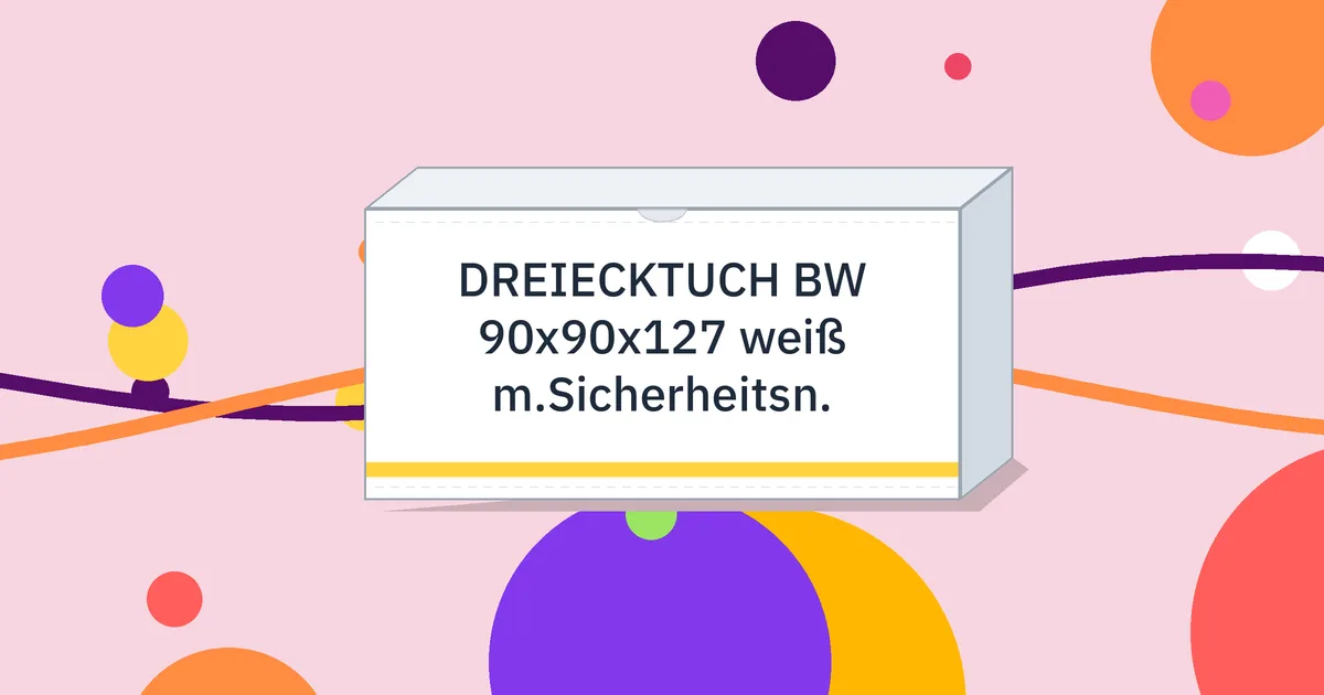 Symbolbild: Packung mit der Aufschrift DREIECKTUCH BW 90x90x127 weiß m.Sicherheitsn. (PZN 02569253) – Verfügbarkeit und Bezug in Apotheken in Frankfurt am Main