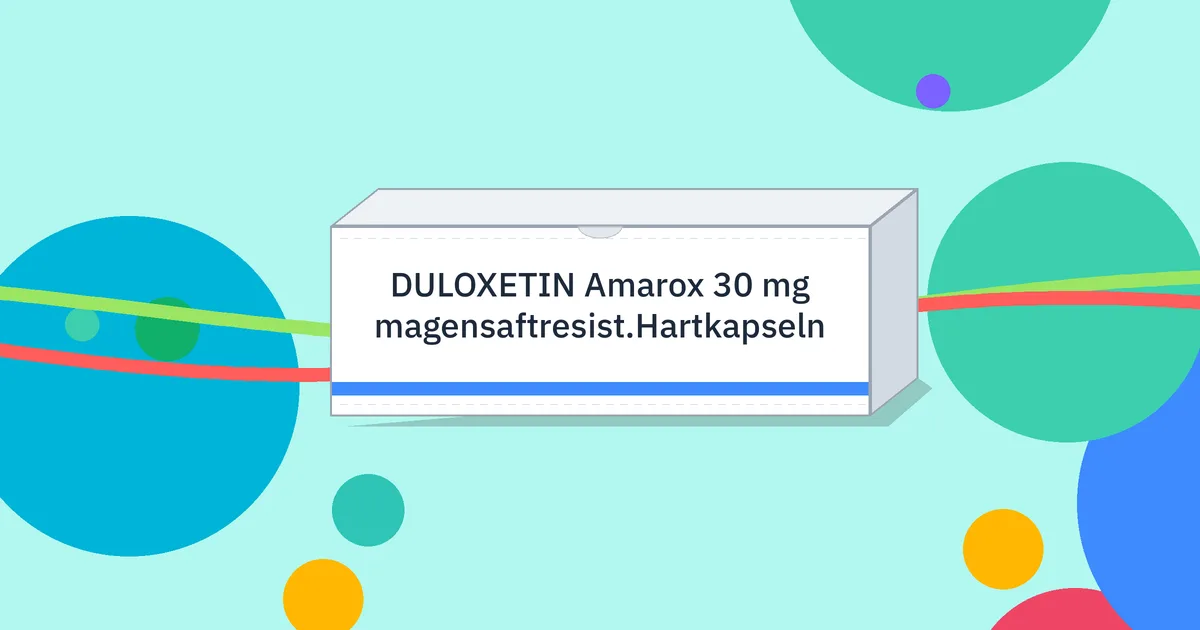 Symbolbild: Packung mit der Aufschrift DULOXETIN Amarox 30 mg magensaftresist.Hartkapseln (PZN 17932311) – Verfügbarkeit und Bezug in Apotheken in Frankfurt am Main