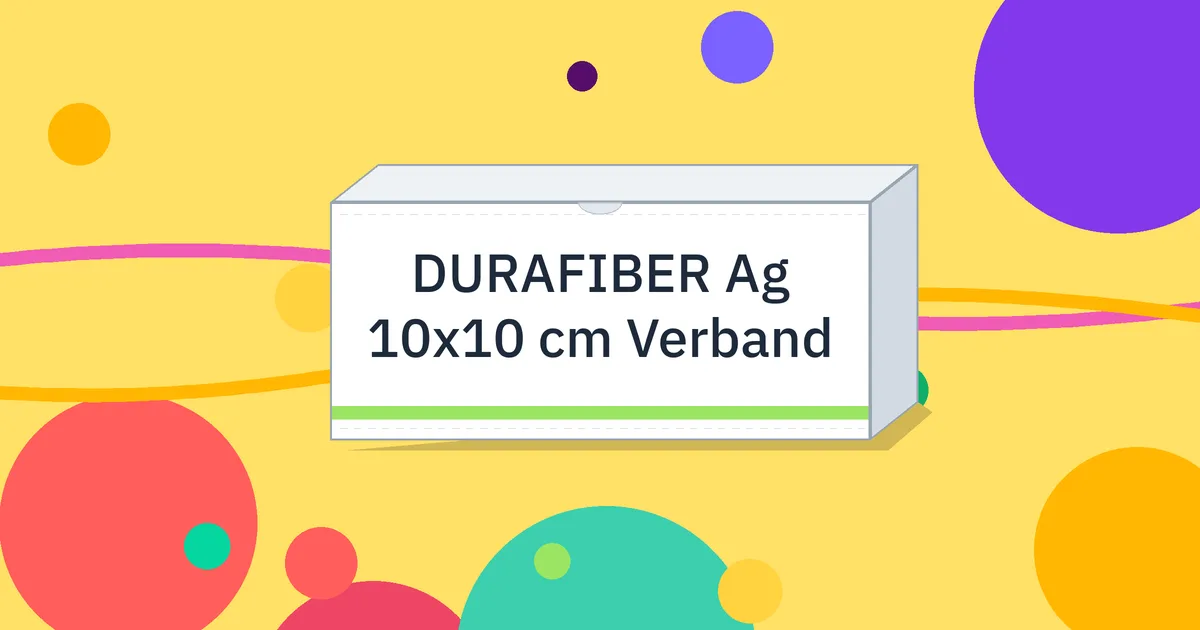 Symbolbild: Packung mit der Aufschrift DURAFIBER Ag 10x10 cm Verband (PZN 04120899) – Verfügbarkeit und Bezug in Apotheken in Frankfurt am Main
