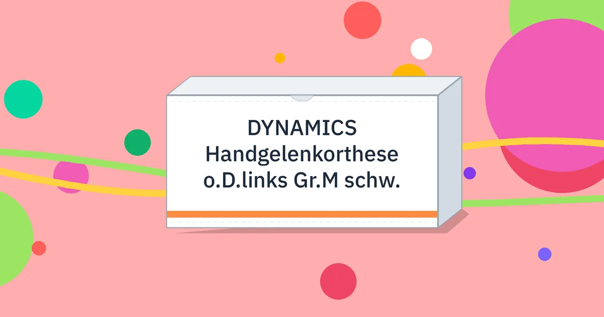 Symbolbild: Packung mit der Aufschrift DYNAMICS Handgelenkorthese o.D.links Gr.M schw. (PZN 10633350) – Verfügbarkeit und Bezug in Apotheken in Frankfurt am Main