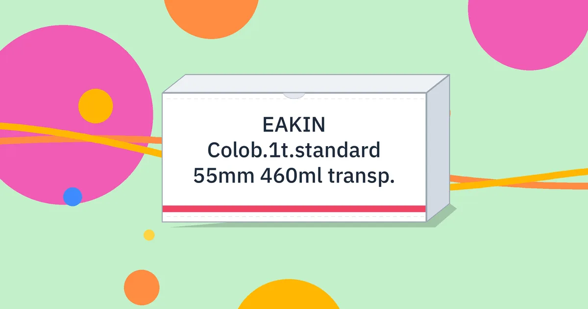 Symbolbild: Packung mit der Aufschrift EAKIN Colob.1t.standard 55mm 460ml transp. (PZN 09642444) – Verfügbarkeit und Bezug in Apotheken in Frankfurt am Main