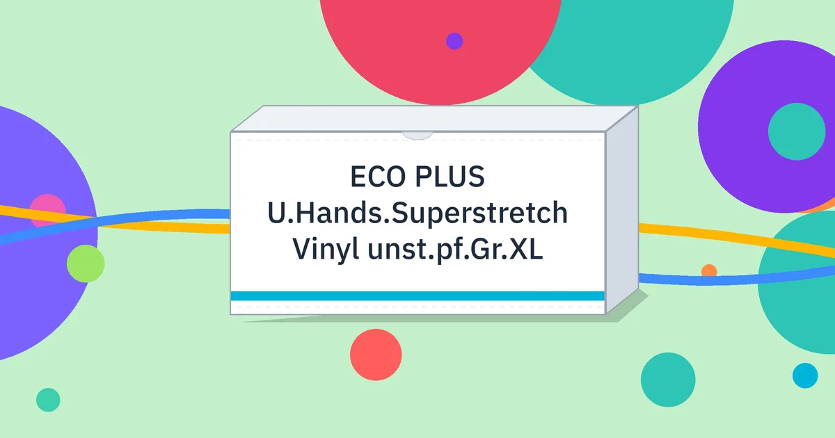 Symbolbild: Packung mit der Aufschrift ECO PLUS U.Hands.Superstretch Vinyl unst.pf.Gr.XL (PZN 12435298) – Verfügbarkeit und Bezug in Apotheken in Frankfurt am Main
