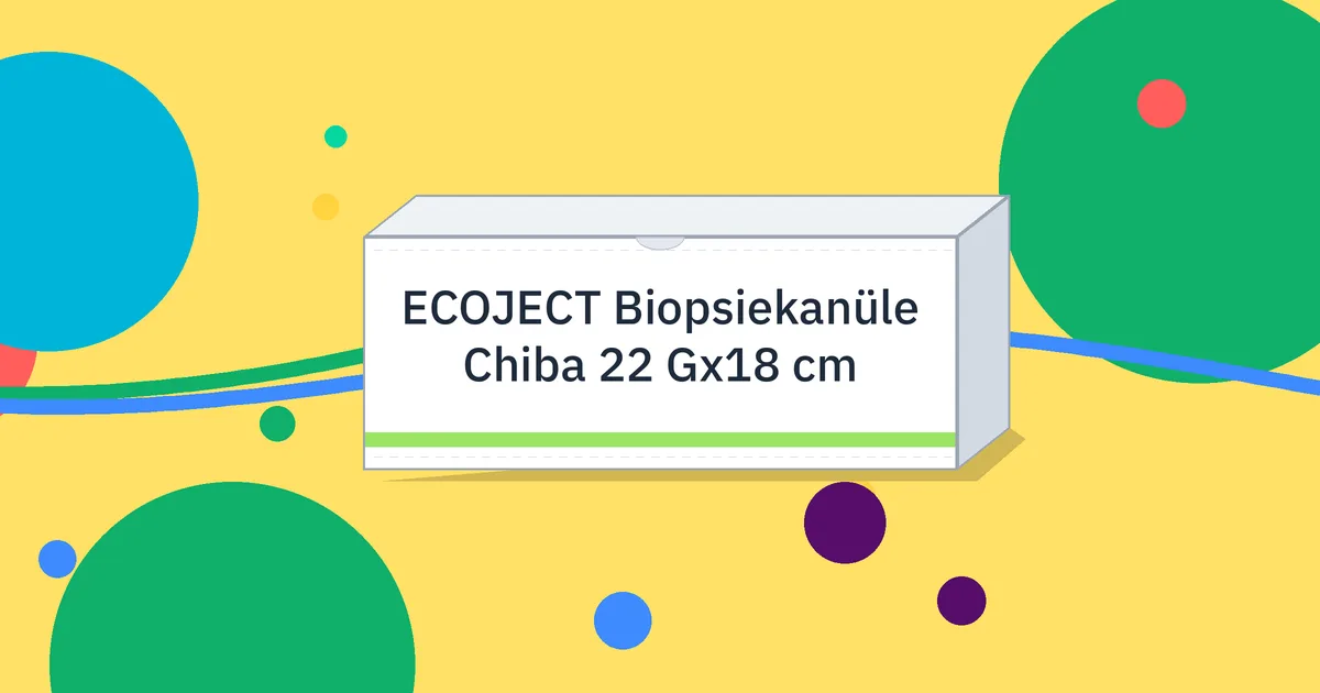 Symbolbild: Packung mit der Aufschrift ECOJECT Biopsiekanüle Chiba 22 Gx18 cm (PZN 06125369) – Verfügbarkeit und Bezug in Apotheken in Frankfurt am Main