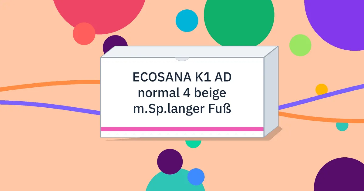Symbolbild: Packung mit der Aufschrift ECOSANA K1 AD normal 4 beige m.Sp.langer Fuß (PZN 04724864) – Verfügbarkeit und Bezug in Apotheken in Frankfurt am Main