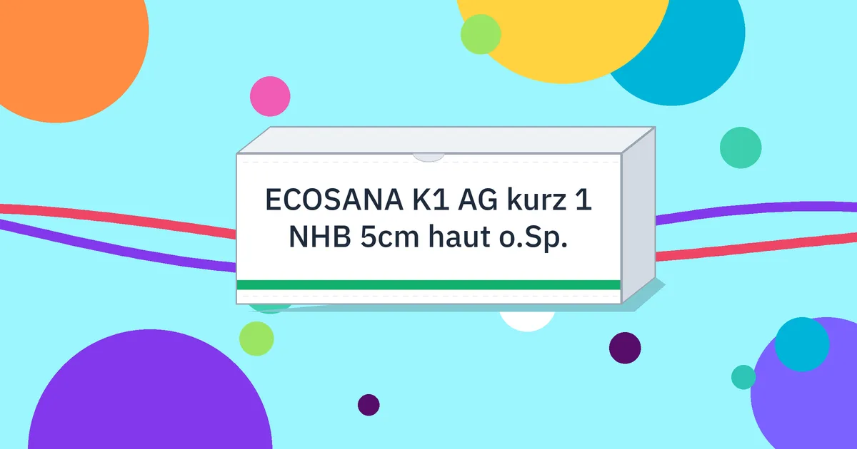 Symbolbild: Packung mit der Aufschrift ECOSANA K1 AG kurz 1 NHB 5cm haut o.Sp. (PZN 04726165) – Verfügbarkeit und Bezug in Apotheken in Frankfurt am Main