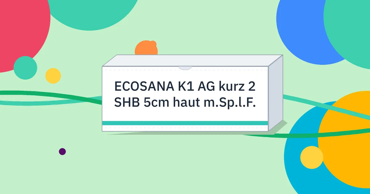 Symbolbild: Packung mit der Aufschrift ECOSANA K1 AG kurz 2 SHB 5cm haut m.Sp.l.F. (PZN 04727012) – Verfügbarkeit und Bezug in Apotheken in Frankfurt am Main