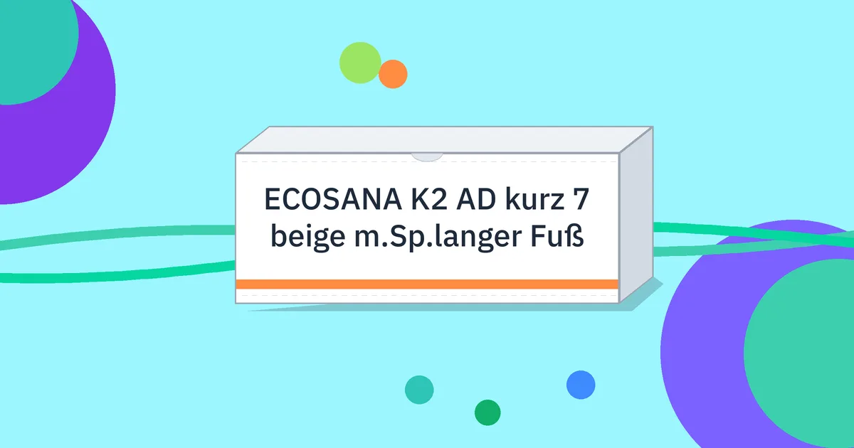 Symbolbild: Packung mit der Aufschrift ECOSANA K2 AD kurz 7 beige m.Sp.langer Fuß (PZN 10954278) – Verfügbarkeit und Bezug in Apotheken in Frankfurt am Main