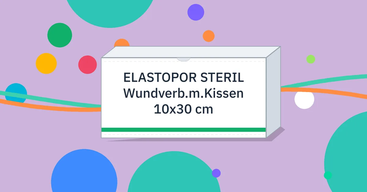 Symbolbild: Packung mit der Aufschrift ELASTOPOR STERIL Wundverb.m.Kissen 10x30 cm (PZN 19388780) – Verfügbarkeit und Bezug in Apotheken in Frankfurt am Main