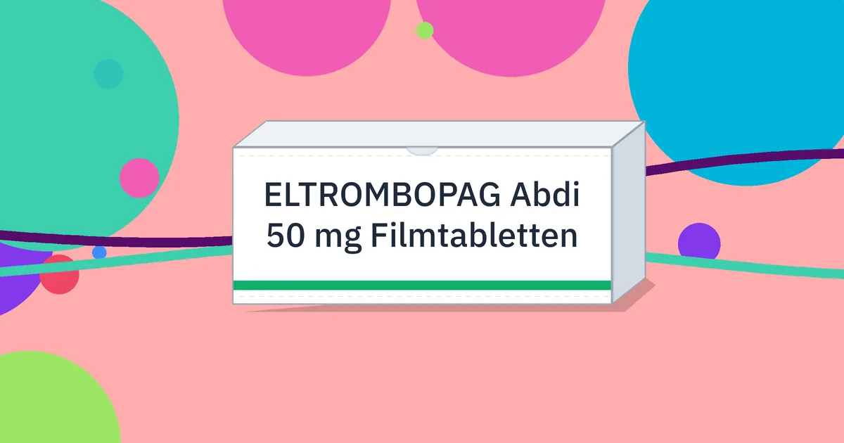 Symbolbild: Packung mit der Aufschrift ELTROMBOPAG Abdi 50 mg Filmtabletten (PZN 19916641) – Verfügbarkeit und Bezug in Apotheken in Frankfurt am Main