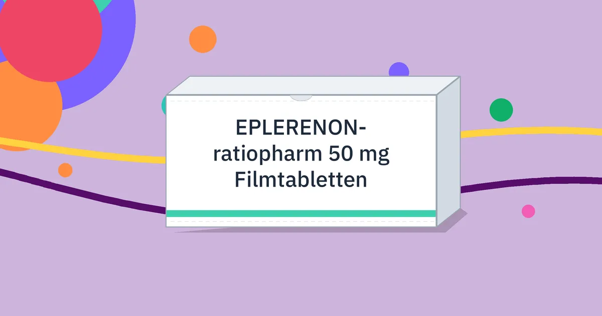 Symbolbild: Packung mit der Aufschrift EPLERENON-ratiopharm 50 mg Filmtabletten (PZN 10169556) – Verfügbarkeit und Bezug in Apotheken in Frankfurt am Main