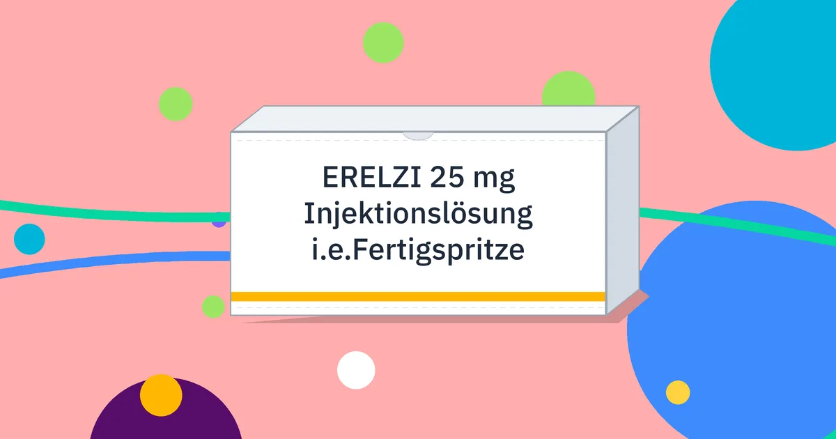 Symbolbild: Packung mit der Aufschrift ERELZI 25 mg Injektionslösung i.e.Fertigspritze (PZN 15747012) – Verfügbarkeit und Bezug in Apotheken in Frankfurt am Main