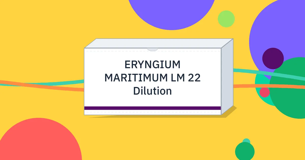 Symbolbild: Packung mit der Aufschrift ERYNGIUM MARITIMUM LM 22 Dilution (PZN 13479151) – Verfügbarkeit und Bezug in Apotheken in Frankfurt am Main