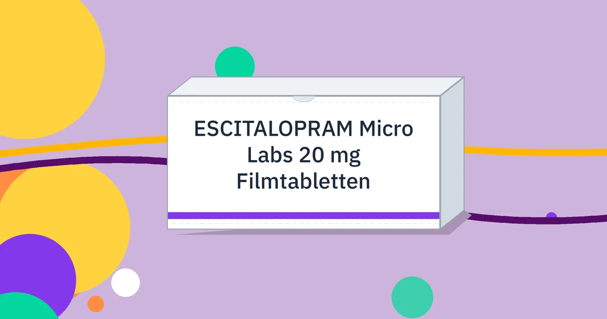 Symbolbild: Packung mit der Aufschrift ESCITALOPRAM Micro Labs 20 mg Filmtabletten (PZN 11695979) – Verfügbarkeit und Bezug in Apotheken in Frankfurt am Main