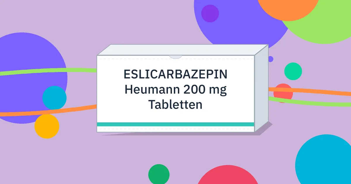 Symbolbild: Packung mit der Aufschrift ESLICARBAZEPIN Heumann 200 mg Tabletten (PZN 15862670) – Verfügbarkeit und Bezug in Apotheken in Frankfurt am Main